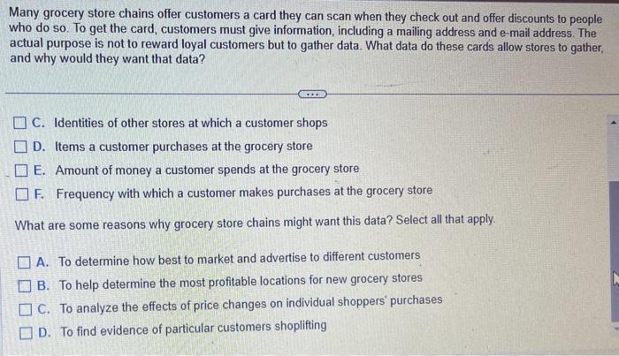 Solved Many grocery store chains offer customers a card they | Chegg.com
