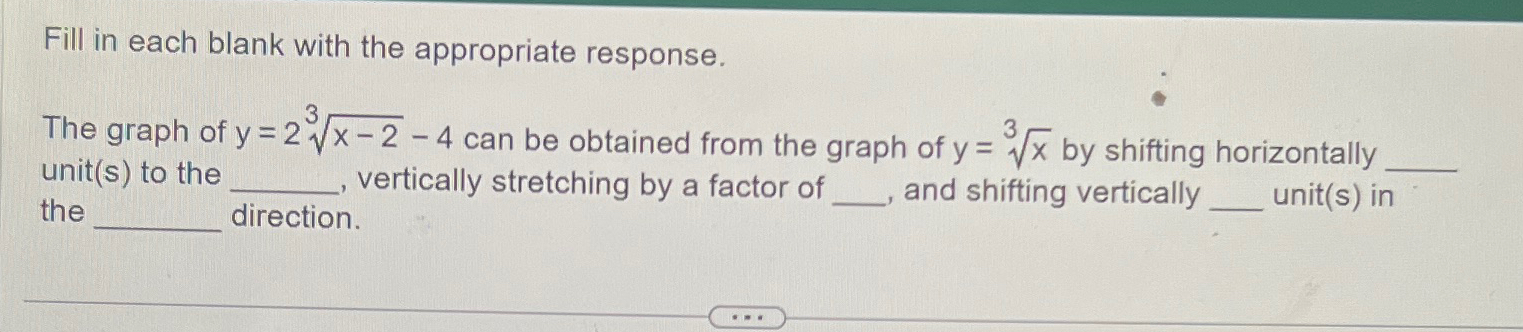 Solved Fill in each blank with the appropriate response.The | Chegg.com