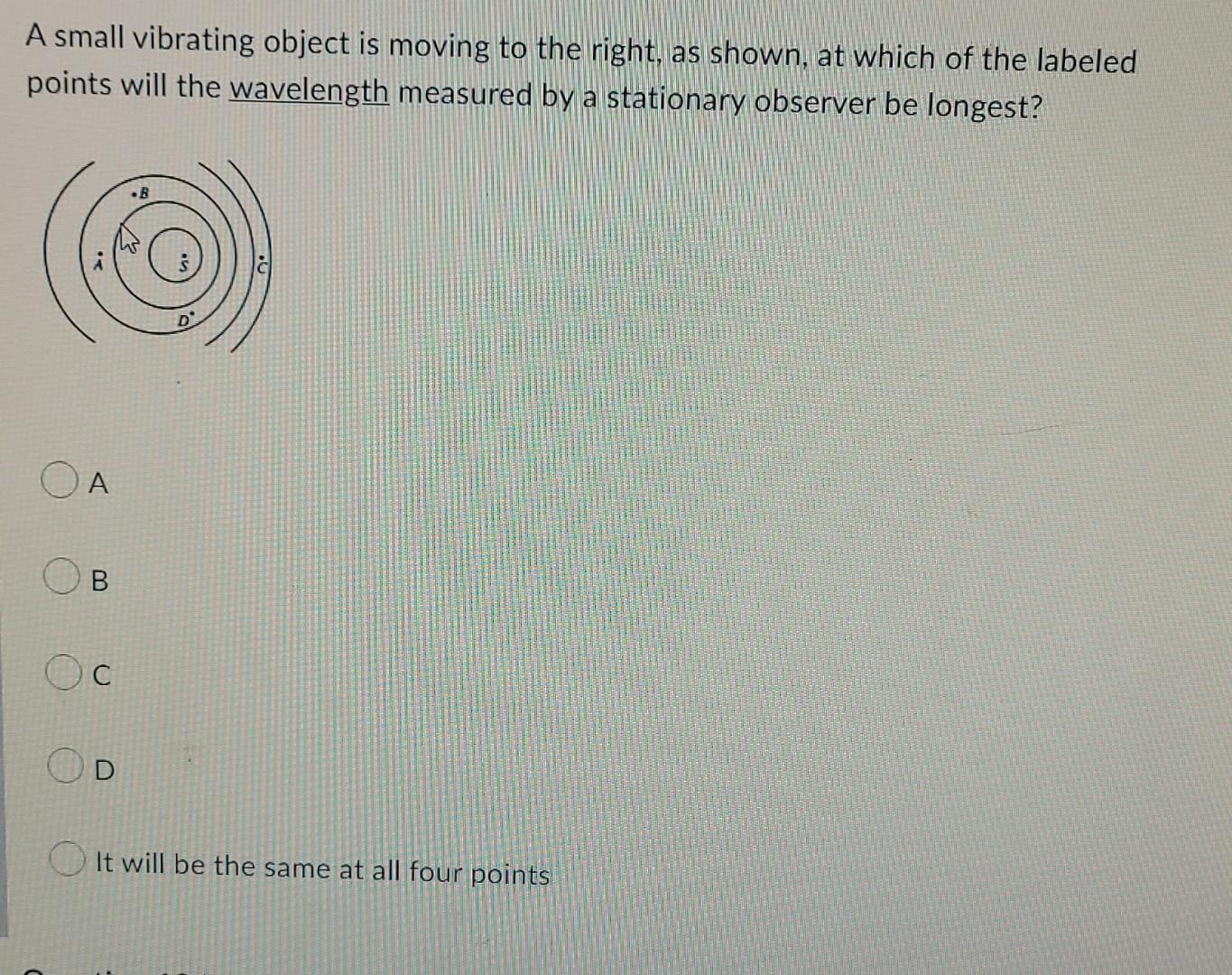 Solved A small vibrating object is moving to the right, as | Chegg.com