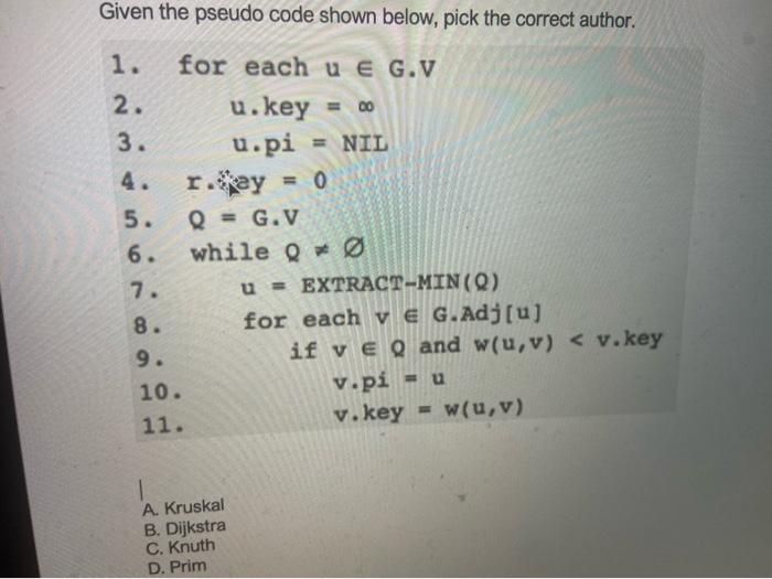 Solved Given the pseudo code shown below, pick the correct | Chegg.com