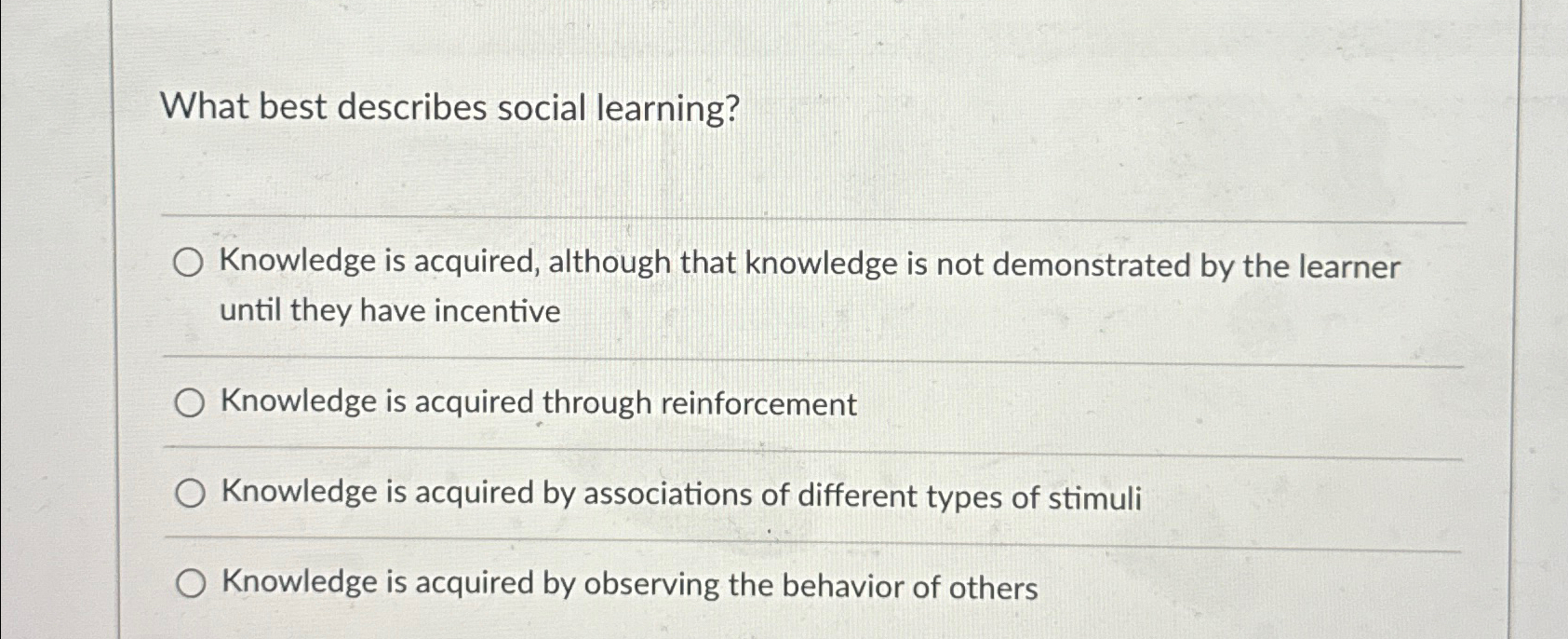 Solved What best describes social learning?Knowledge is | Chegg.com