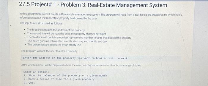 Solved 27.5 Project\# 1 - Problem 3: Real-Estate Management | Chegg.com