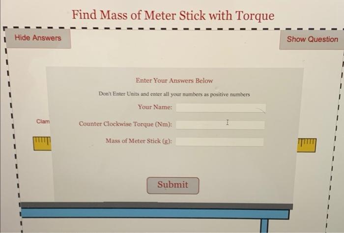 Solved Find Mass of Meter Stick with Torque Enter Answers | Chegg.com