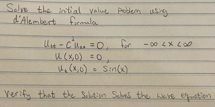 Solved Solve the initial value problem using d'Alembert | Chegg.com