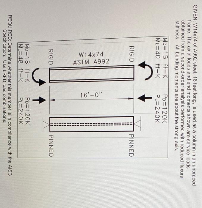 Solved GIVEN: W14x74 of A992 steel, 16 feet long, is used as | Chegg.com