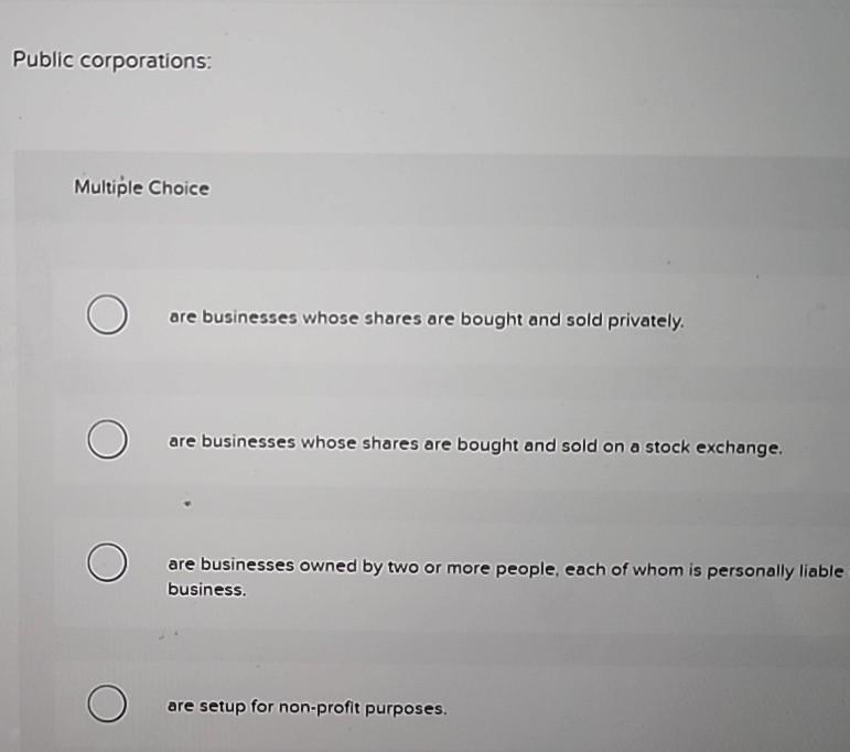 Solved Public corporations:Multiple Choiceare businesses | Chegg.com