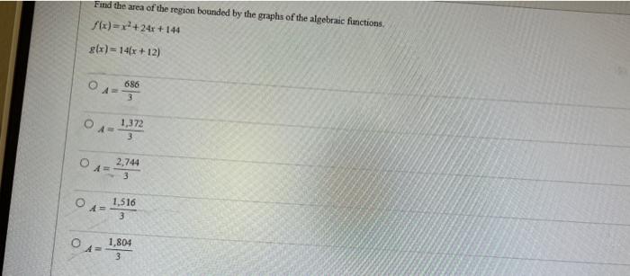 Solved Find the area of the region bounded by the graphs of | Chegg.com