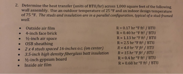 Solved 2. Determine the heat transfer (units of BTU/hr) | Chegg.com