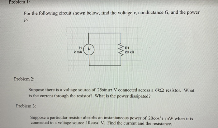 Solved Problem 1: For the following circuit shown below, | Chegg.com