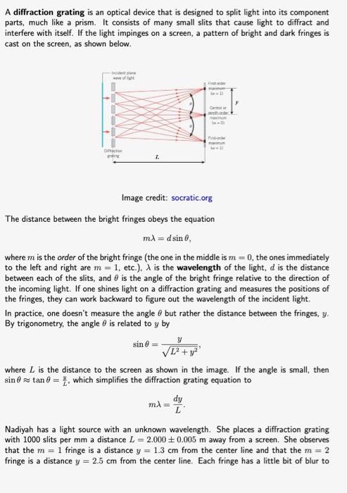 Solved A diffraction grating is an optical device that is | Chegg.com