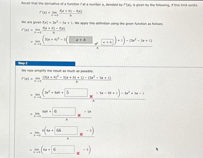 Solved F′ A Limh→0hf A H −f A We Are Given F X 3x2−5x 1