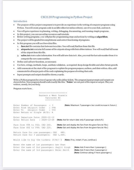 CSCI120 Programming in Python Project Introduction • | Chegg.com