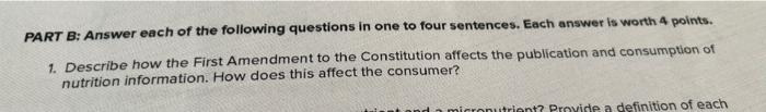 Solved PART B: Answer each of the following questions in one | Chegg.com