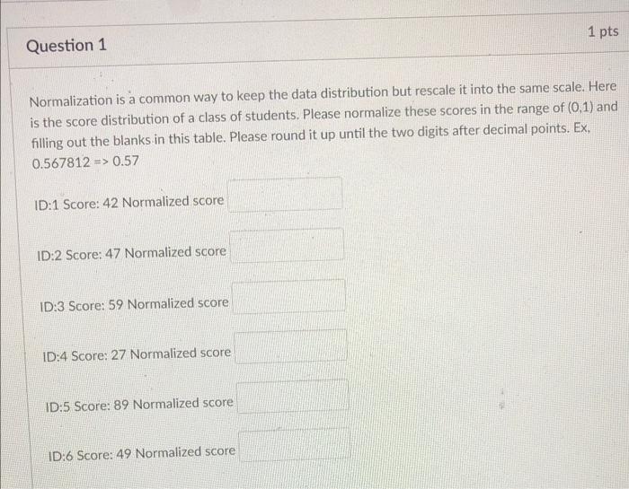 Solved 1 pts Question 1 Normalization is a common way to | Chegg.com