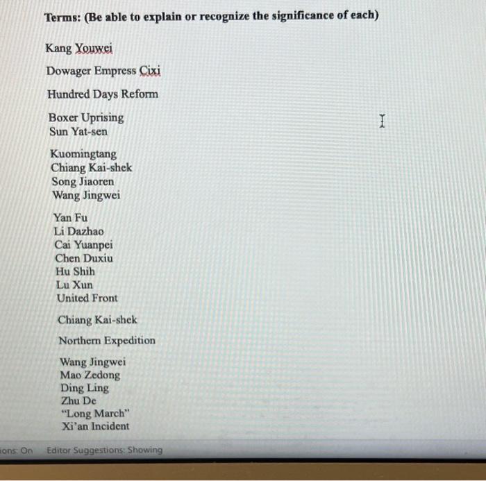 Terms: (Be able to explain or recognize the | Chegg.com