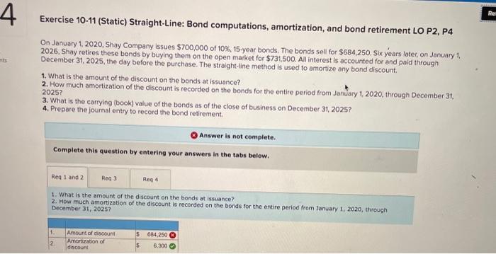 Solved 4 Re Exercise 10-11 (Static) Straight-Line: Bond | Chegg.com