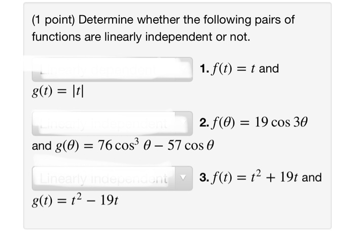 Solved (1 point) Determine whether the following pairs of | Chegg.com