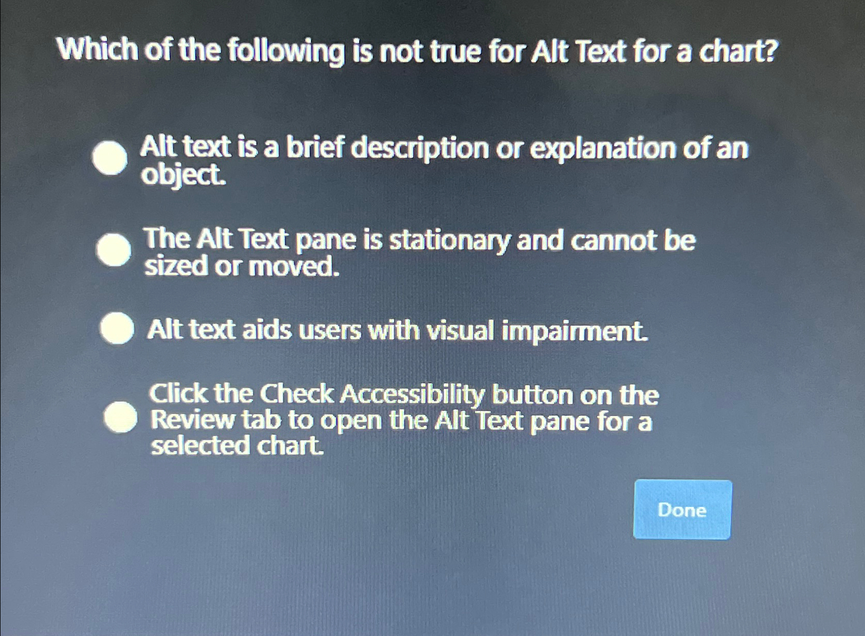 Solved Which of the following is not true for Alt Text for a | Chegg.com