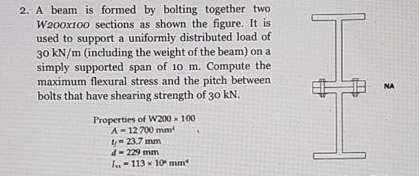 Solved 2. A beam is formed by bolting together two W200x100 | Chegg.com