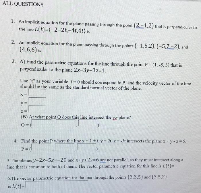 Solved ALL QUESTIONS 1. An implicit equation for the plane | Chegg.com
