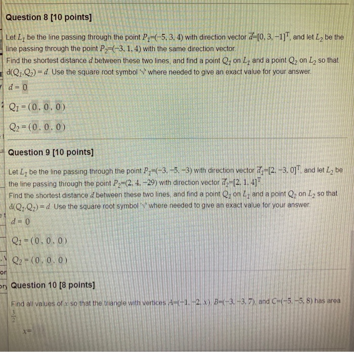 Solved Question 8 (10 points] Let Ly be the line passing | Chegg.com