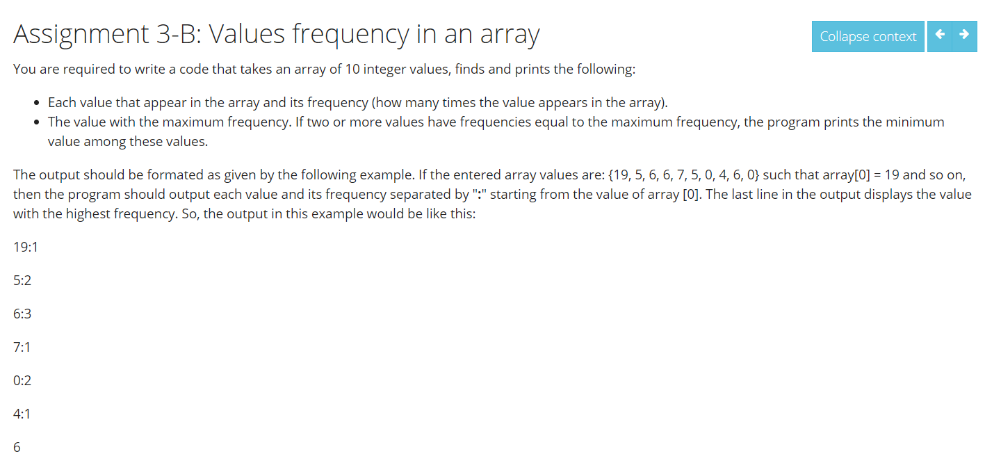 Collapse context Assignment 3-B: Values frequency in | Chegg.com