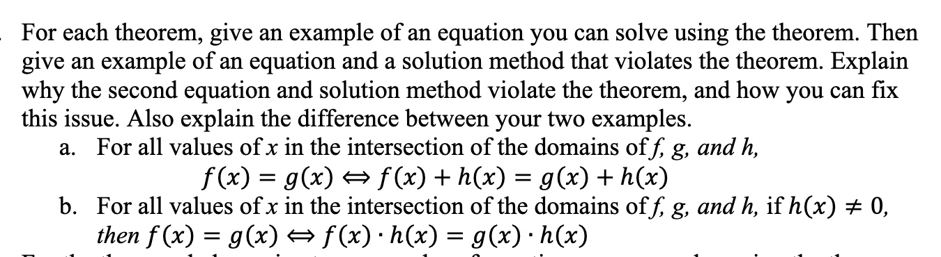 Solved For each theorem, give an example of an equation you | Chegg.com