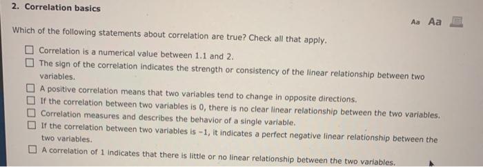 Solved 2. Correlation basics Aa Aa Which of the following | Chegg.com