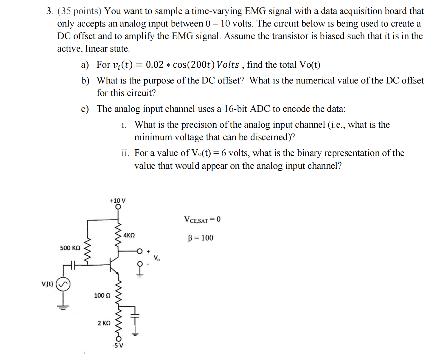 Solved (35 ﻿points) ﻿You want to sample a time-varying EMG | Chegg.com