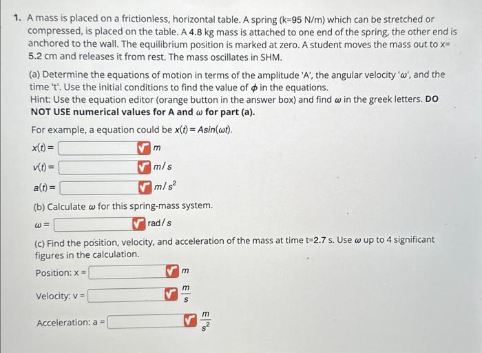 Solved A mass is placed on a frictionless, horizontal table. | Chegg.com