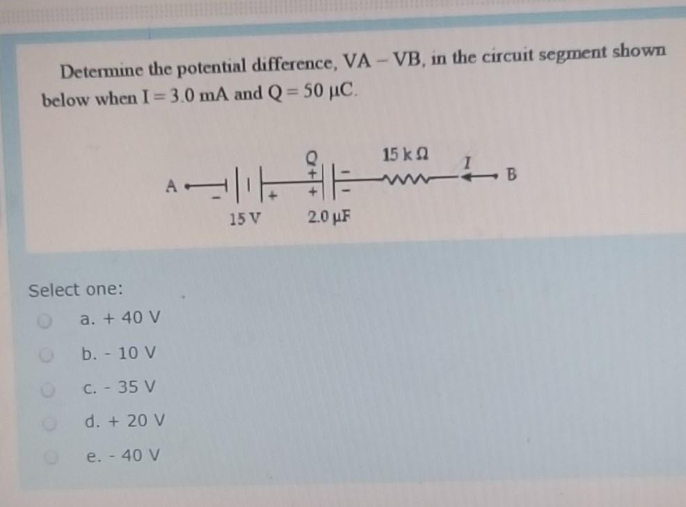 Solved Determine the potential difference, VA - VB, in the | Chegg.com