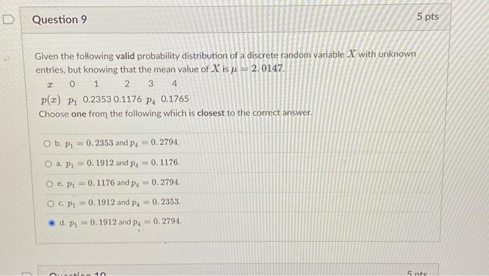 Solved Given the foHowing valid probability distribution of | Chegg.com