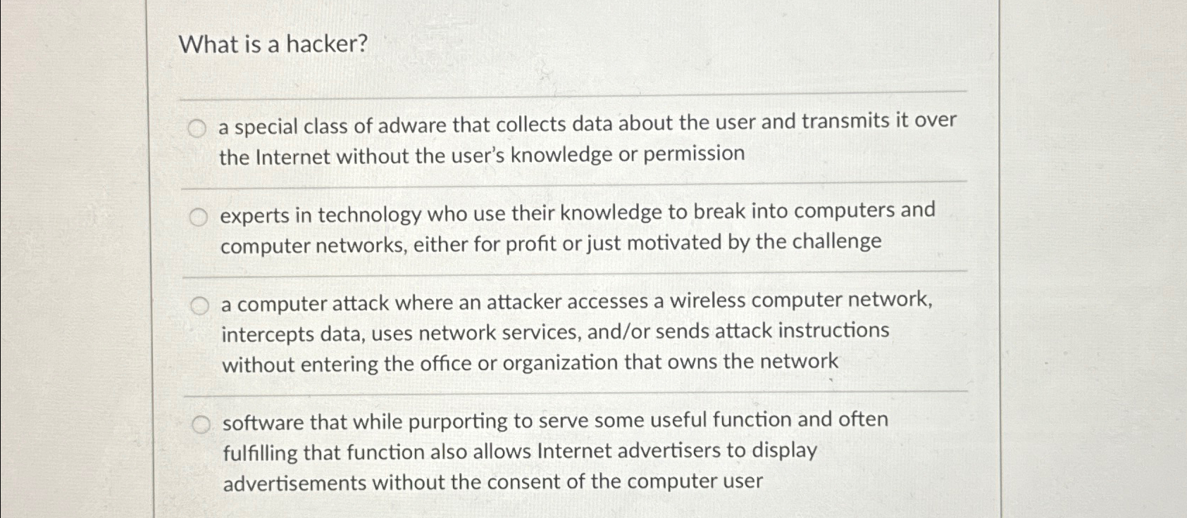 Solved What is a hacker?a special class of adware that | Chegg.com
