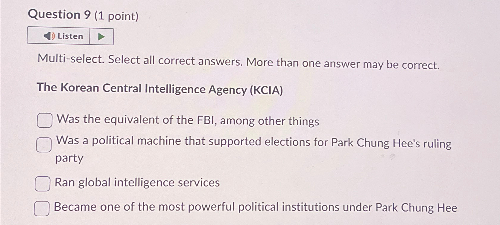 Solved Question 9 (1 ﻿point)ListenMulti-select. Select all | Chegg.com
