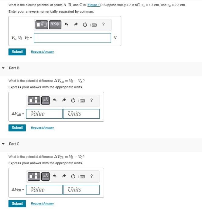 Solved What is the electric potential at points A,B, and C | Chegg.com