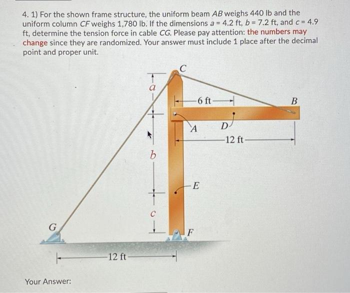 Solved 4. 1) For the shown frame structure, the uniform beam | Chegg.com