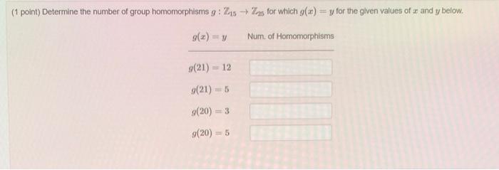 Solved (1 point) Determine the number of group homomorphisms | Chegg.com