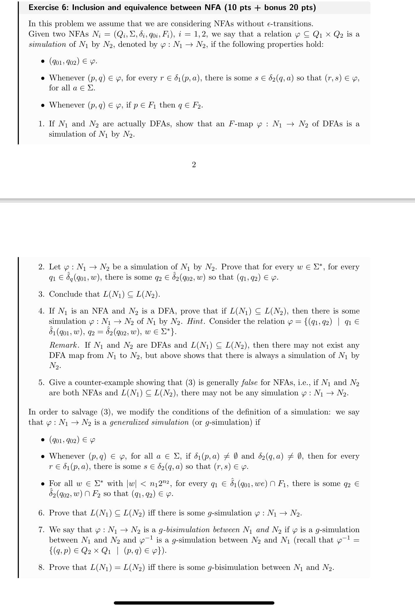 Solved Exercise 6: Inclusion and equivalence between NFA (10 | Chegg.com