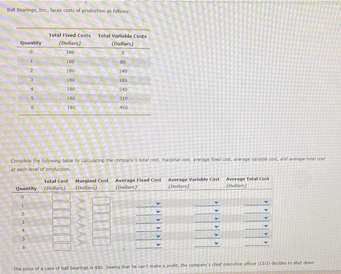 Solved Ball Bearings, Inc., faces costs of production as | Chegg.com