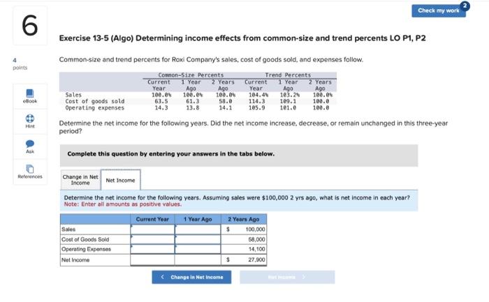 Solved Exercise 13-5 (Algo) Determining income effects from | Chegg.com