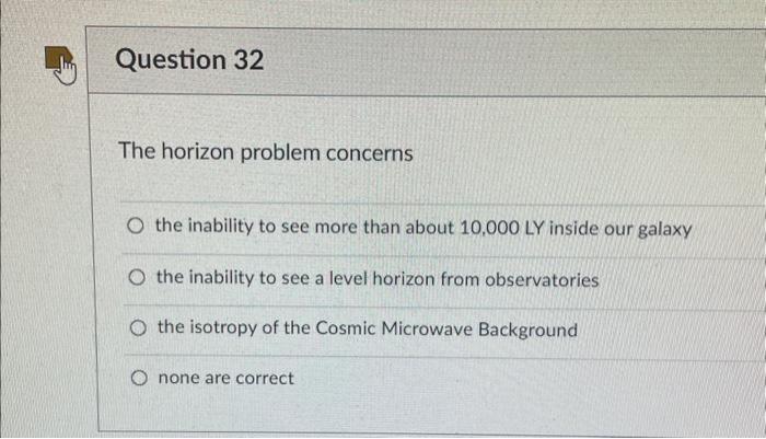 Solved The horizon problem concerns the inability to see | Chegg.com