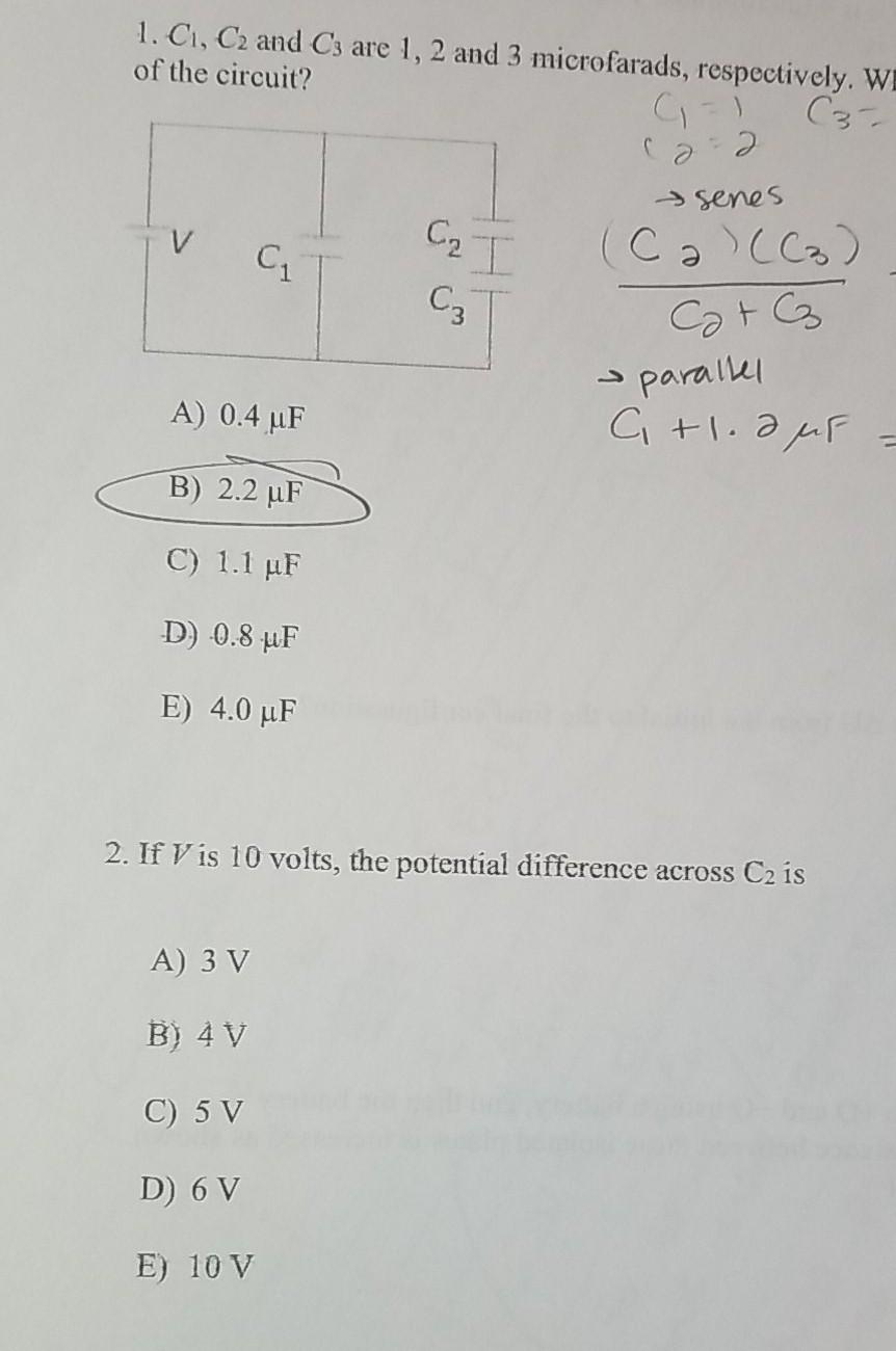 Solved C 1. C1, C2 and C3 are 1, 2 and 3 microfarads, | Chegg.com