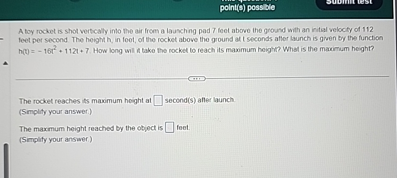 Solved point(s) ﻿possibleA toy rocket is shot vertically | Chegg.com