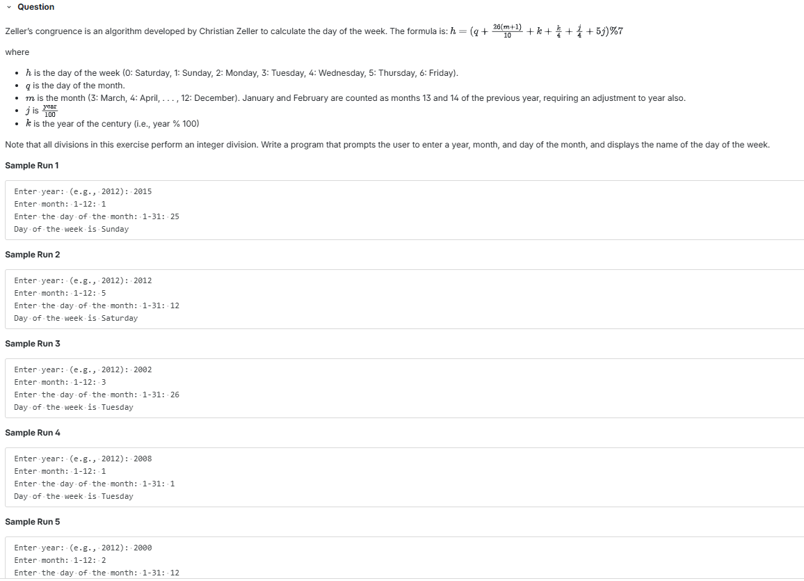 Solved ***JAVA Question JAVA*** *JAVA*Zeller's congruence is | Chegg.com