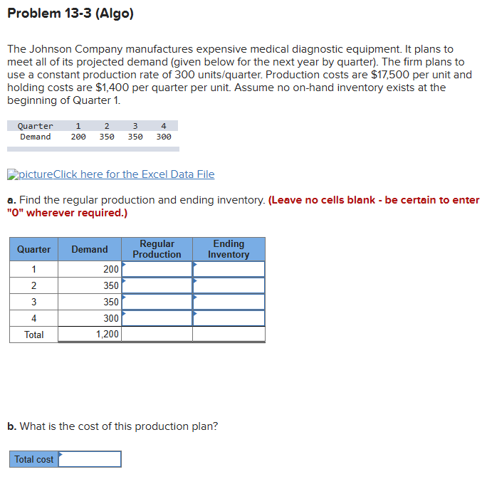 Solved Problem 13-3 (Algo)The Johnson Company manufactures | Chegg.com