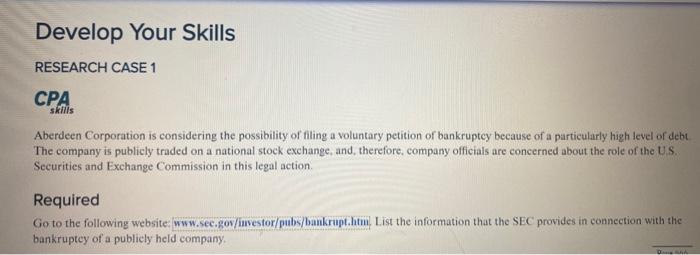 Solved Develop Your Skills RESEARCH CASE 1 CPA Aberdeen | Chegg.com