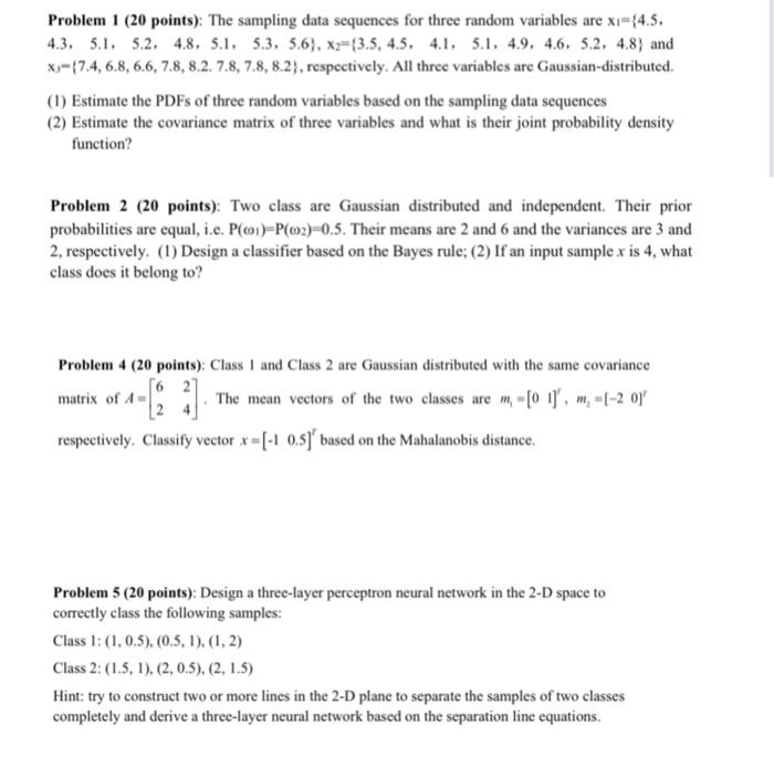 Solved Problem 1 (20 points): The sampling data sequences | Chegg.com