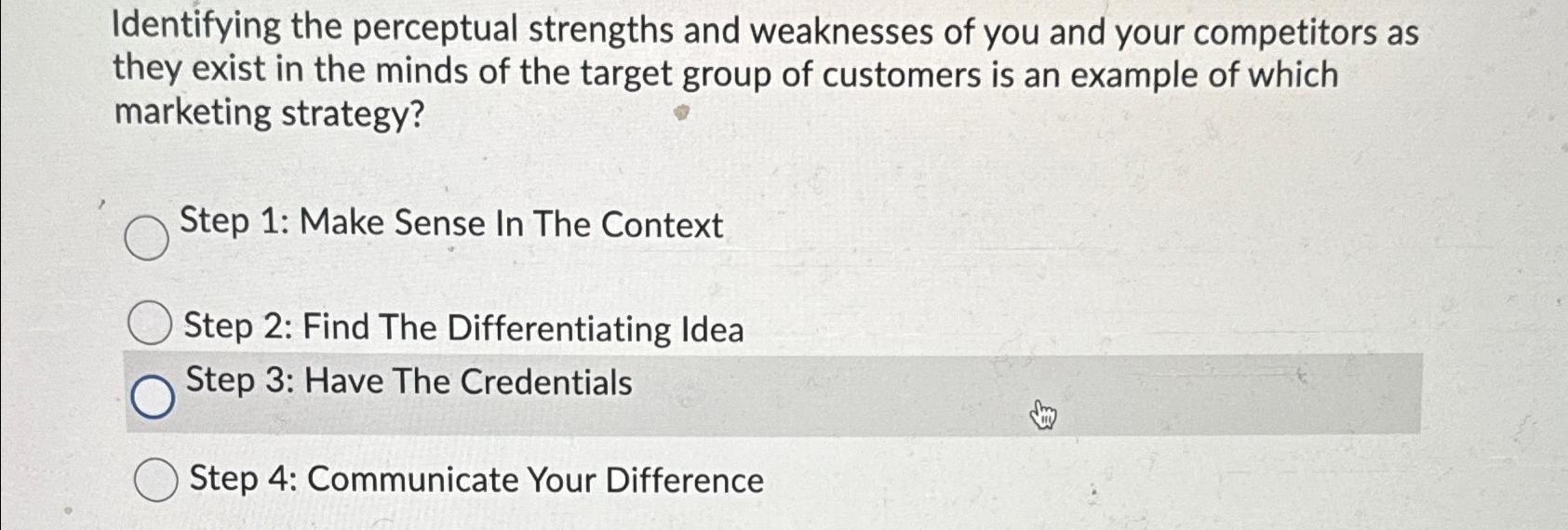 Solved Identifying the perceptual strengths and weaknesses | Chegg.com
