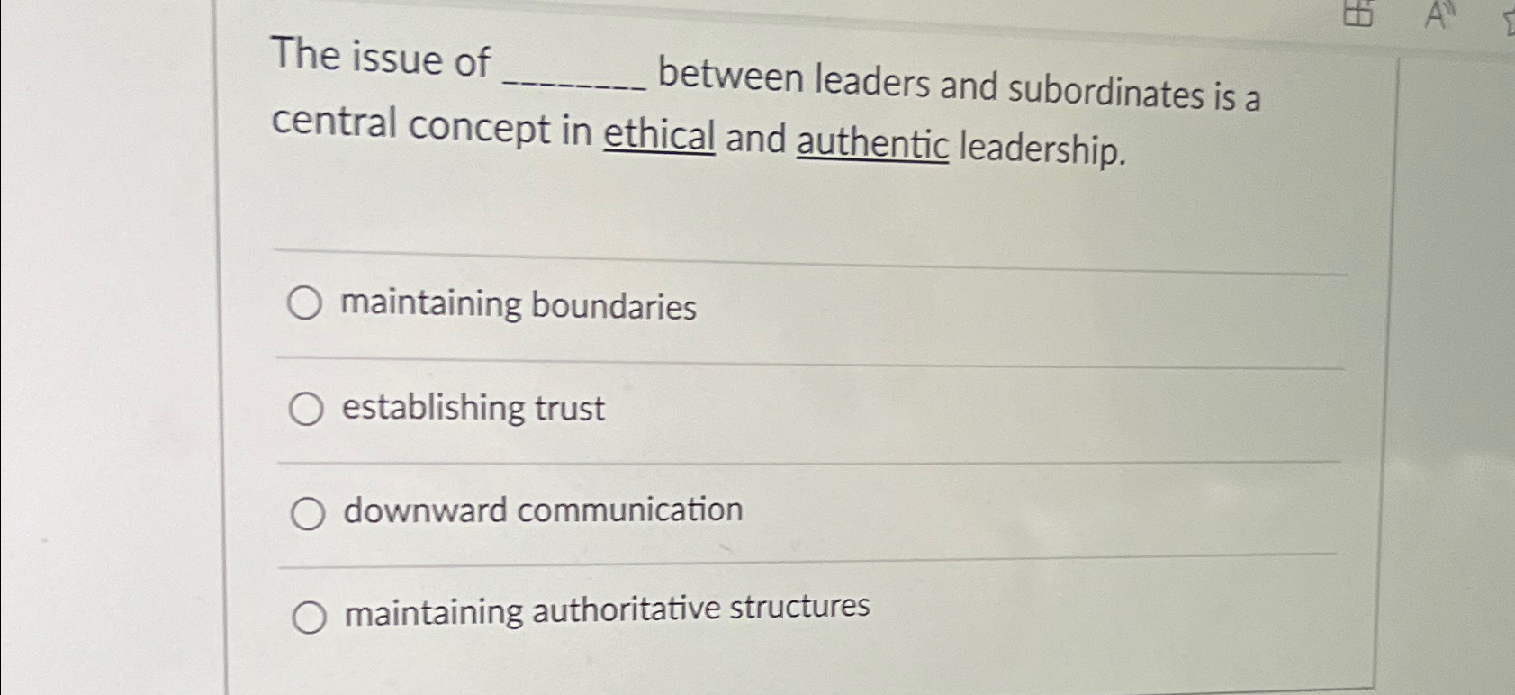 Solved The issue of ﻿between leaders and subordinates is a | Chegg.com