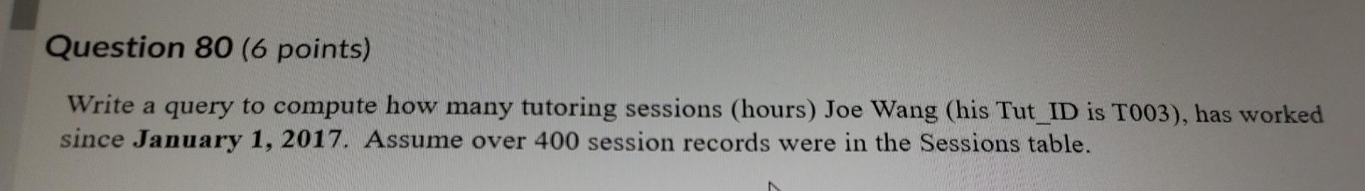 Solved SQL Coding The following tables are from the Tutoring | Chegg.com